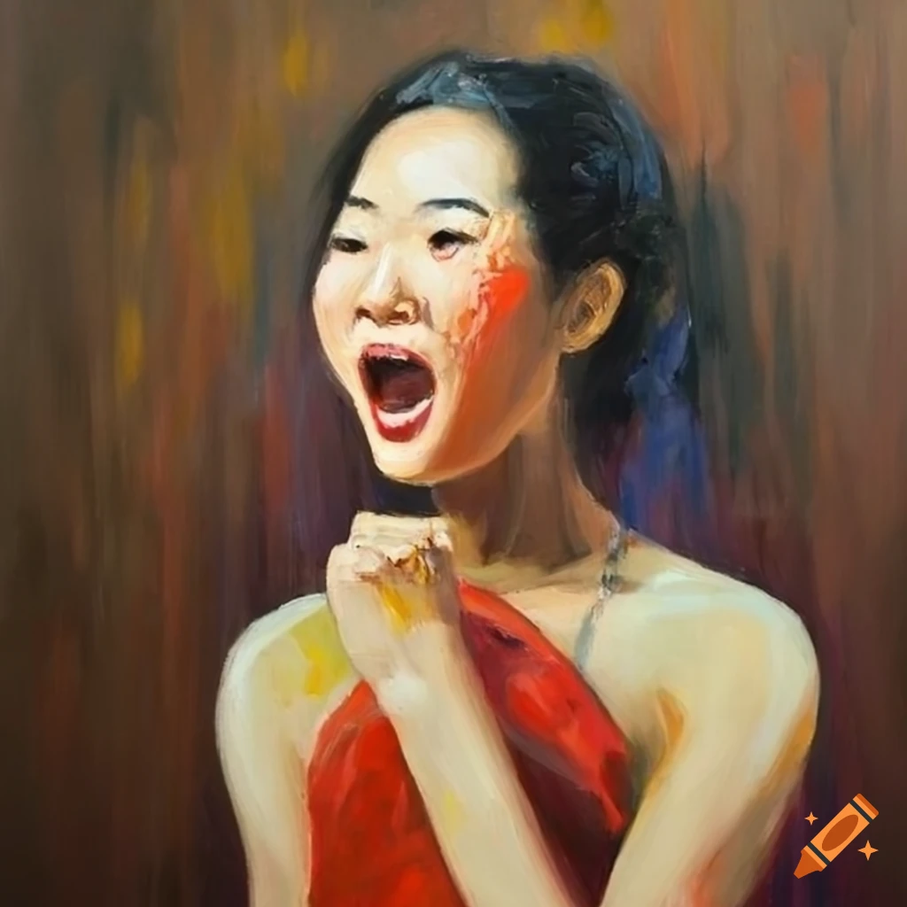 Impressionist painting of a cheering asian woman on Craiyon