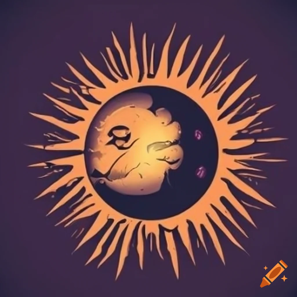 Black and white logo of a cracked moon with a sun on Craiyon
