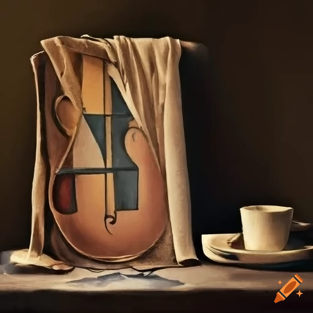 Modern still life with fabric, musical instruments, and books