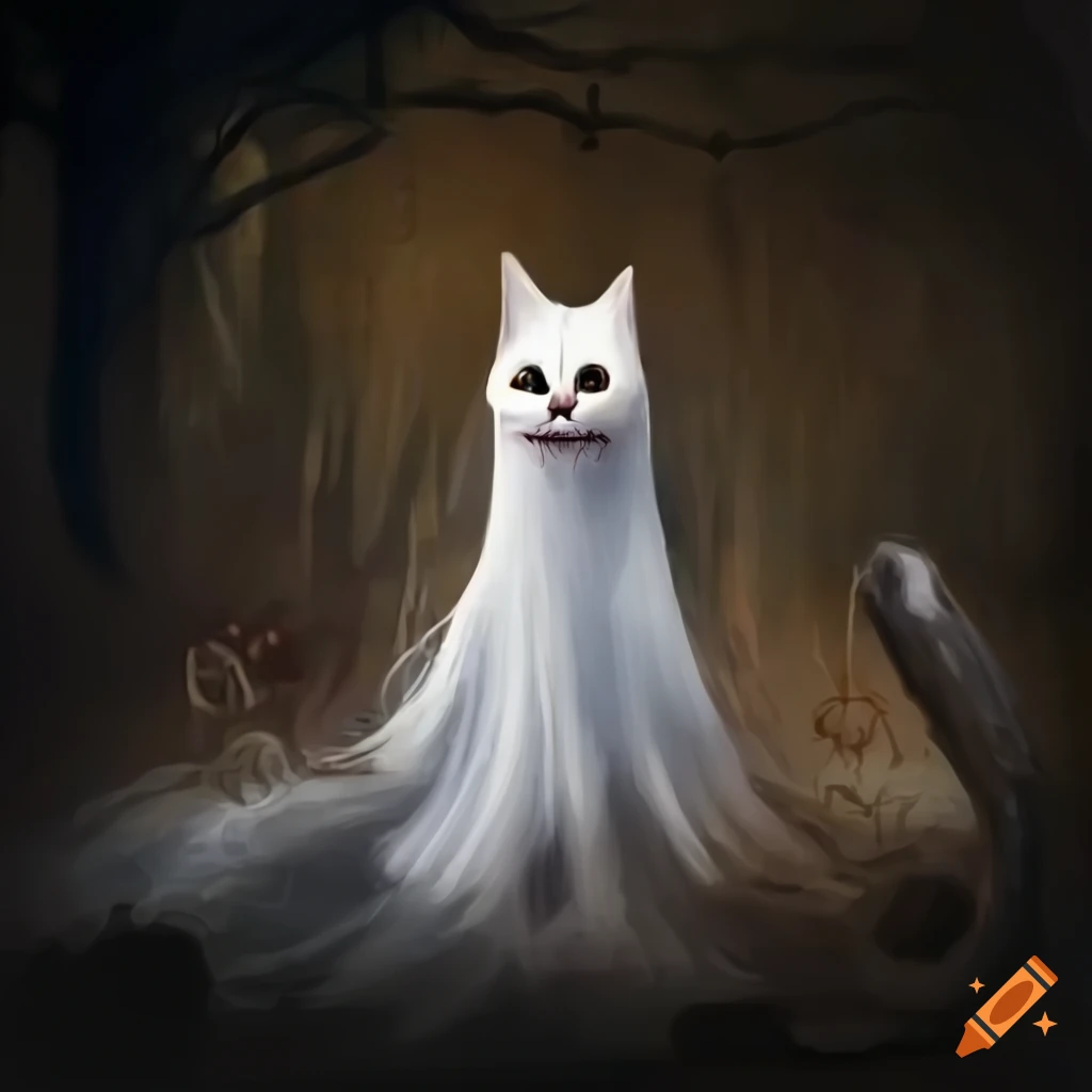 Haunted house with ghostly cat on Craiyon