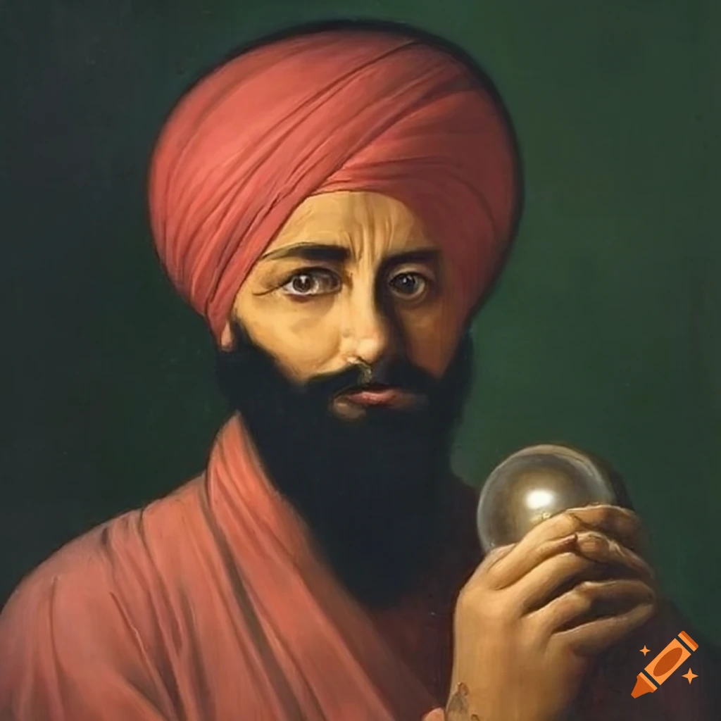 Renaissance oil painting of a sikh man with a turban