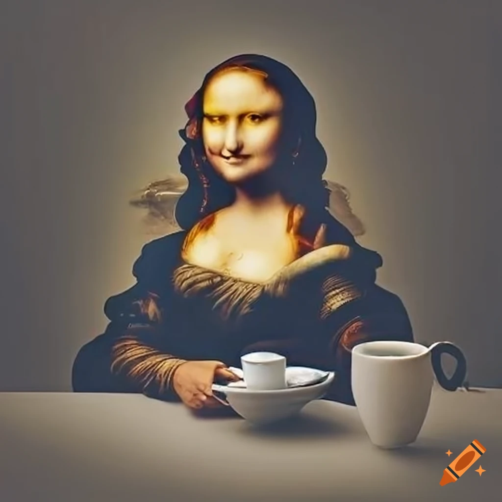 Parody of mona lisa drinking pepsi on Craiyon