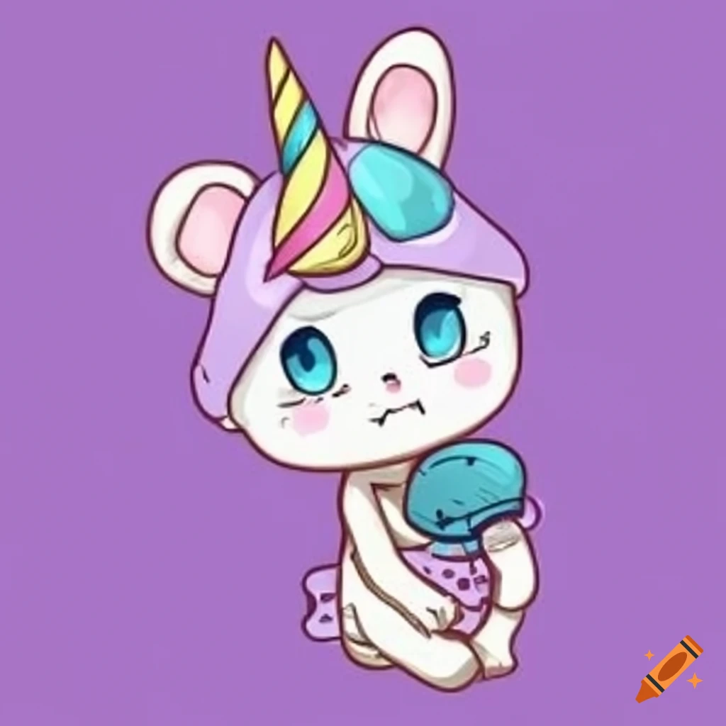 Adorable chibi protogen unicorn bunny with visor wearing a cute diaper ...
