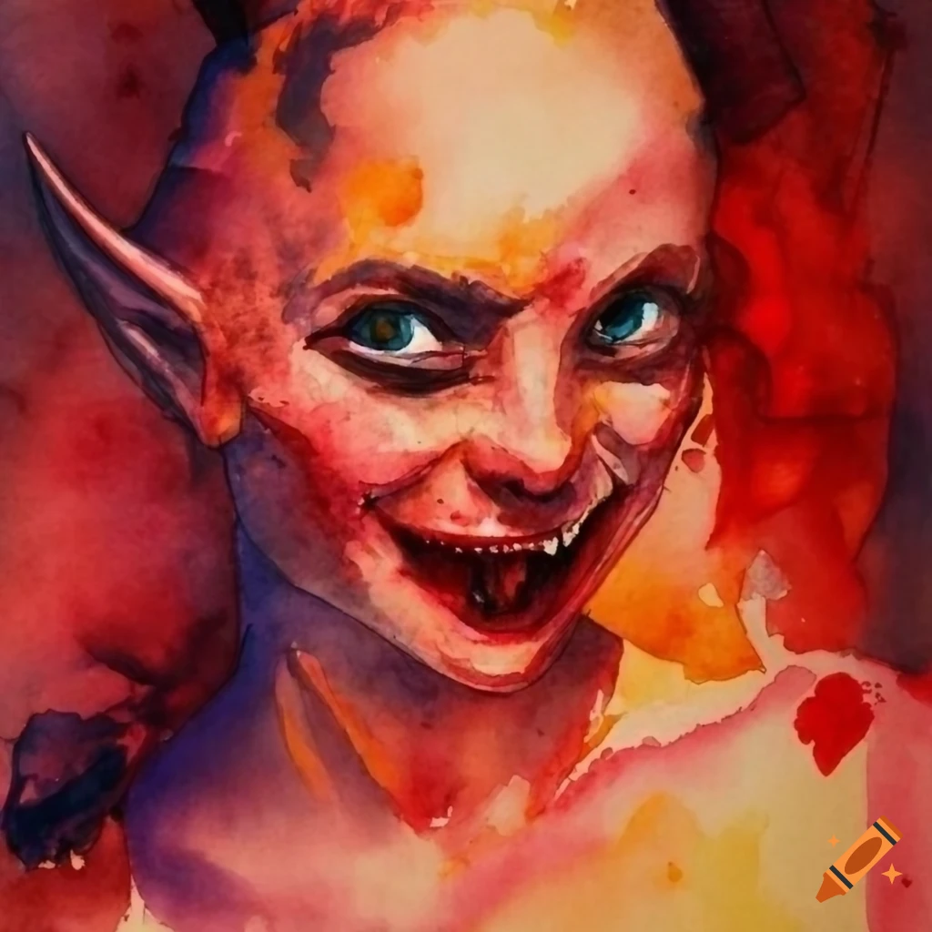 Watercolor painting of a devil summoning