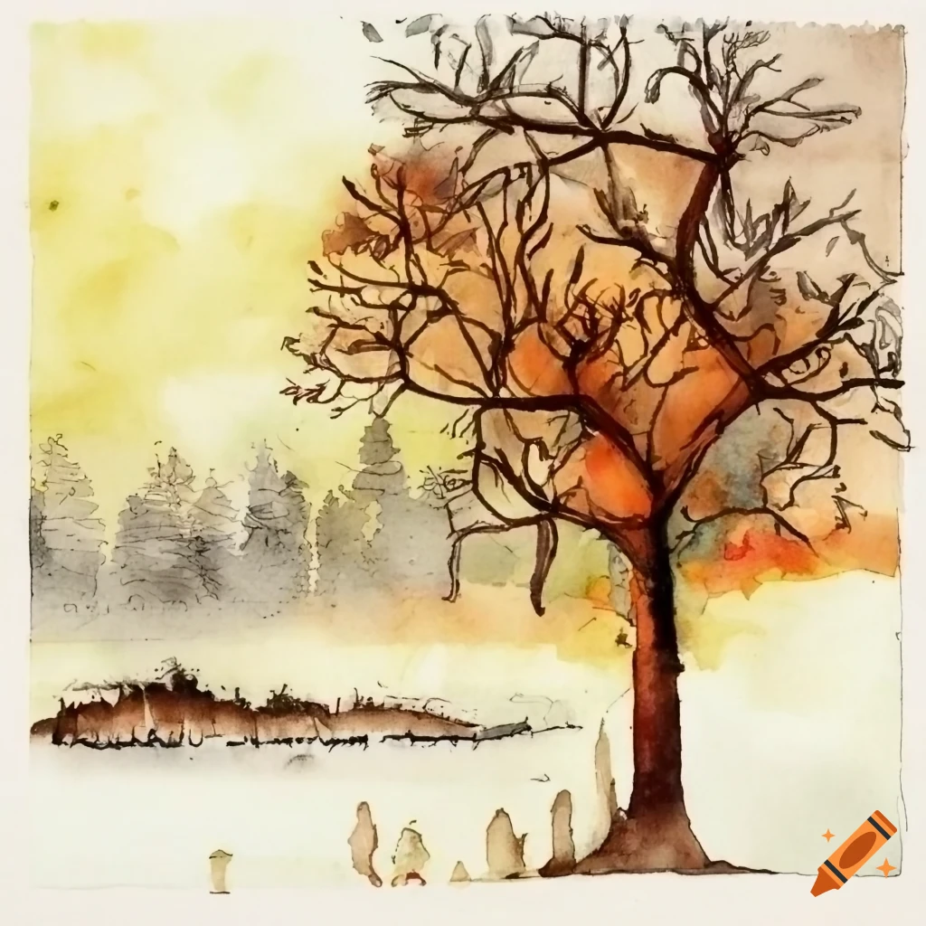 Ink drawing of an indian forest