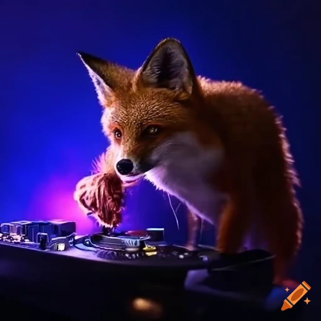 Image of a fox djing in front of a crowd on Craiyon