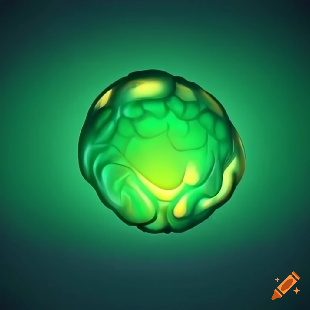 Green jello 3d sphere with luminous interior on white background on Craiyon