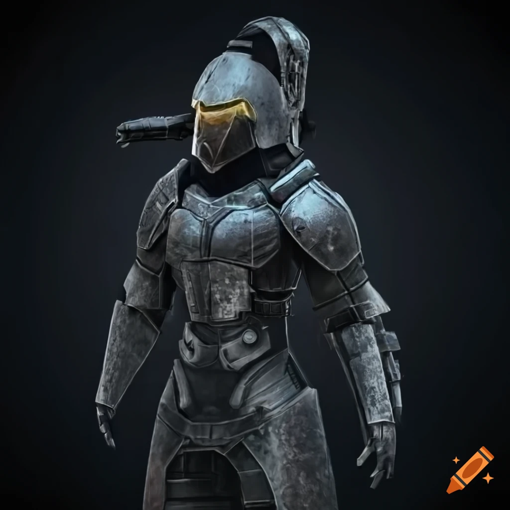 Futuristic armored guard in a snowy planet on Craiyon