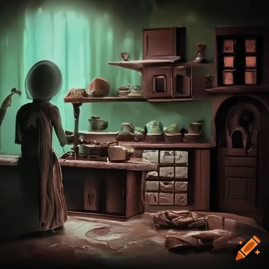 Haunted chocolate kitchen scene on Craiyon