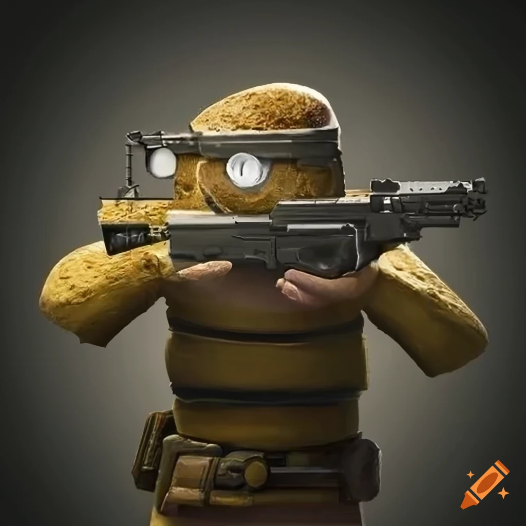 Artwork of a bread army with eyes and arms on Craiyon