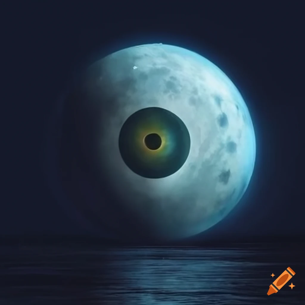 Surreal artwork of a giant eyeball as the moon