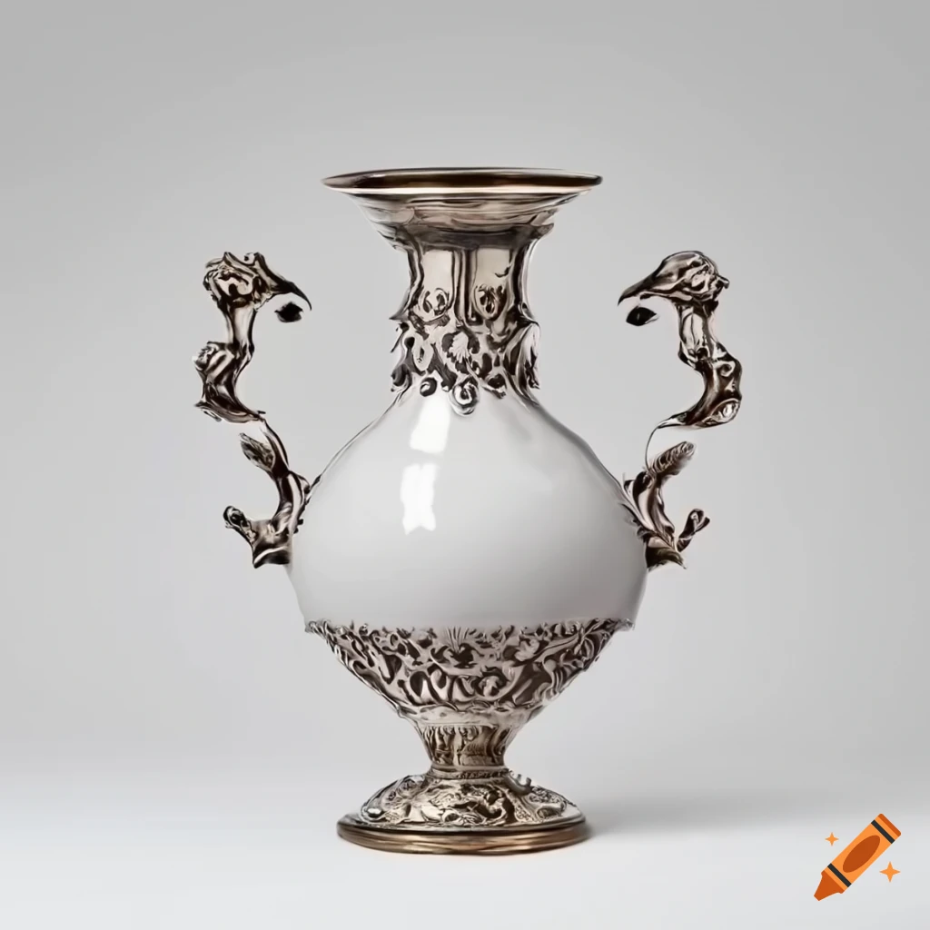 Silver vase with intricate handles
