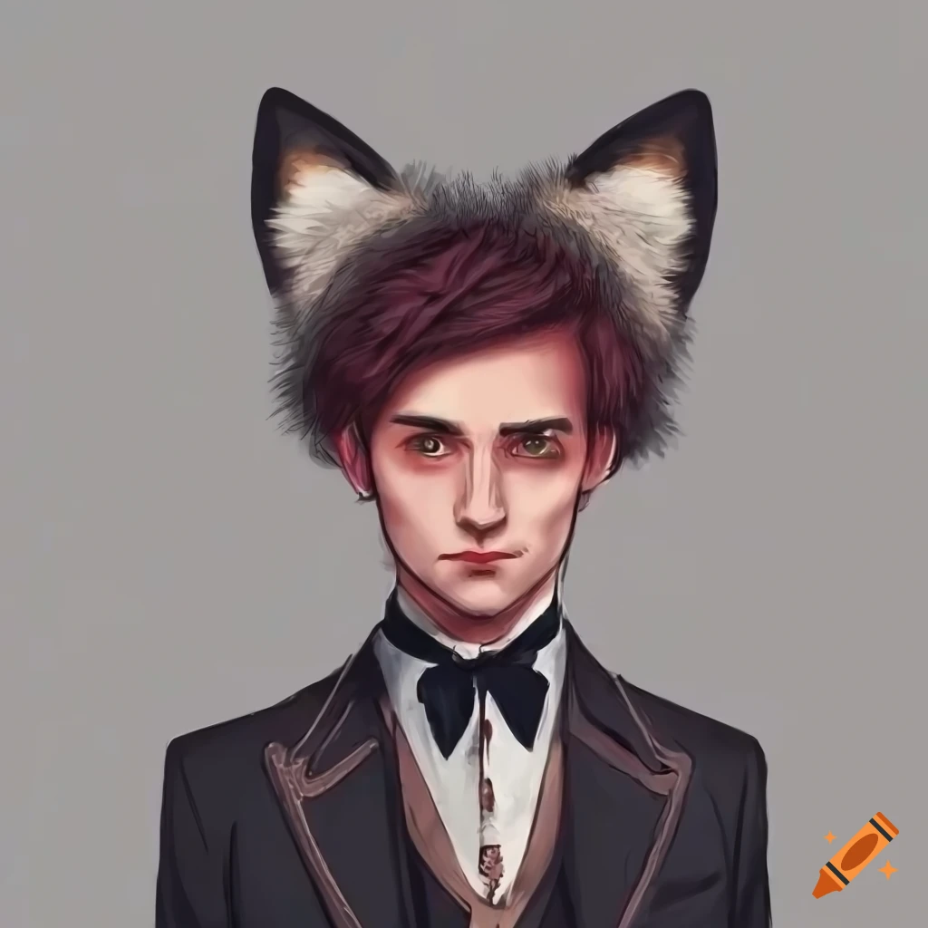 Man wearing vintage black suit with fox ears