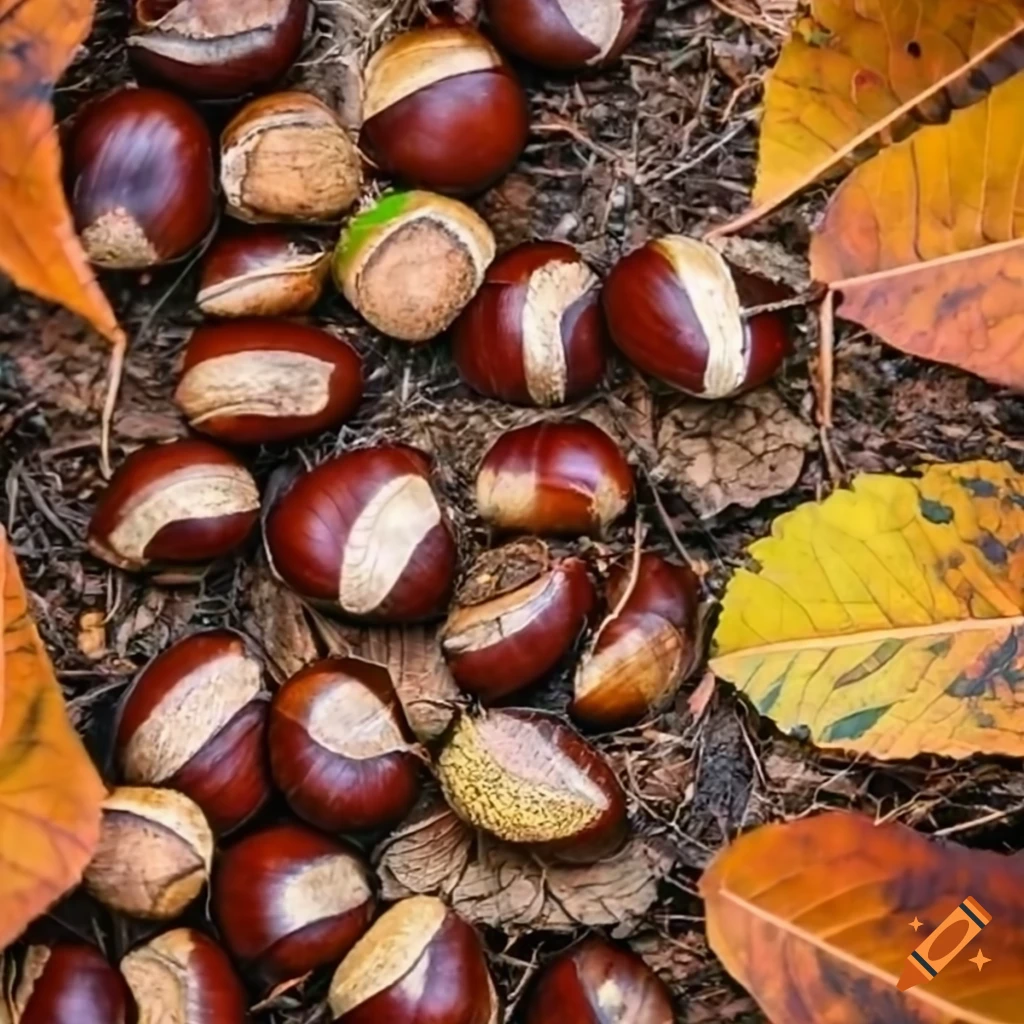 Autumn chestnuts on the ground
