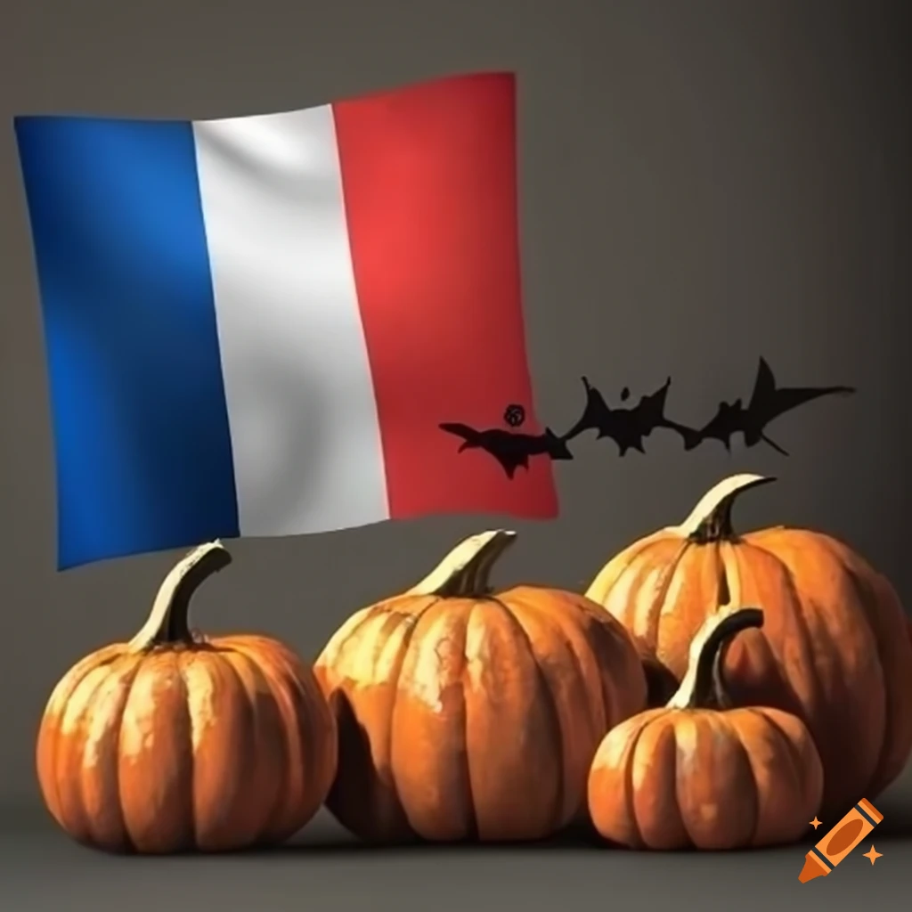 French flag with pumpkin and bat decorations on Craiyon