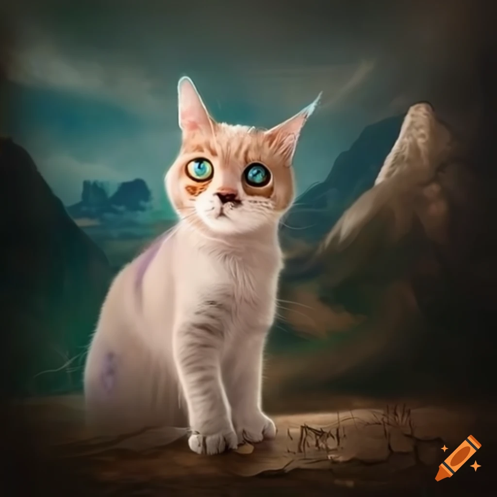 Fantasy cat admiring a mountain on Craiyon