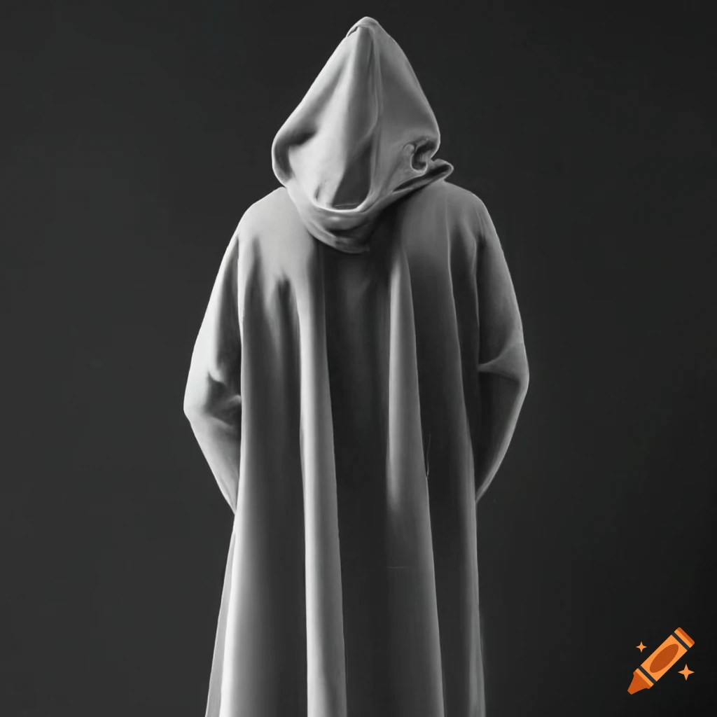 Panoramic view of a figure in a grey hooded robe on Craiyon