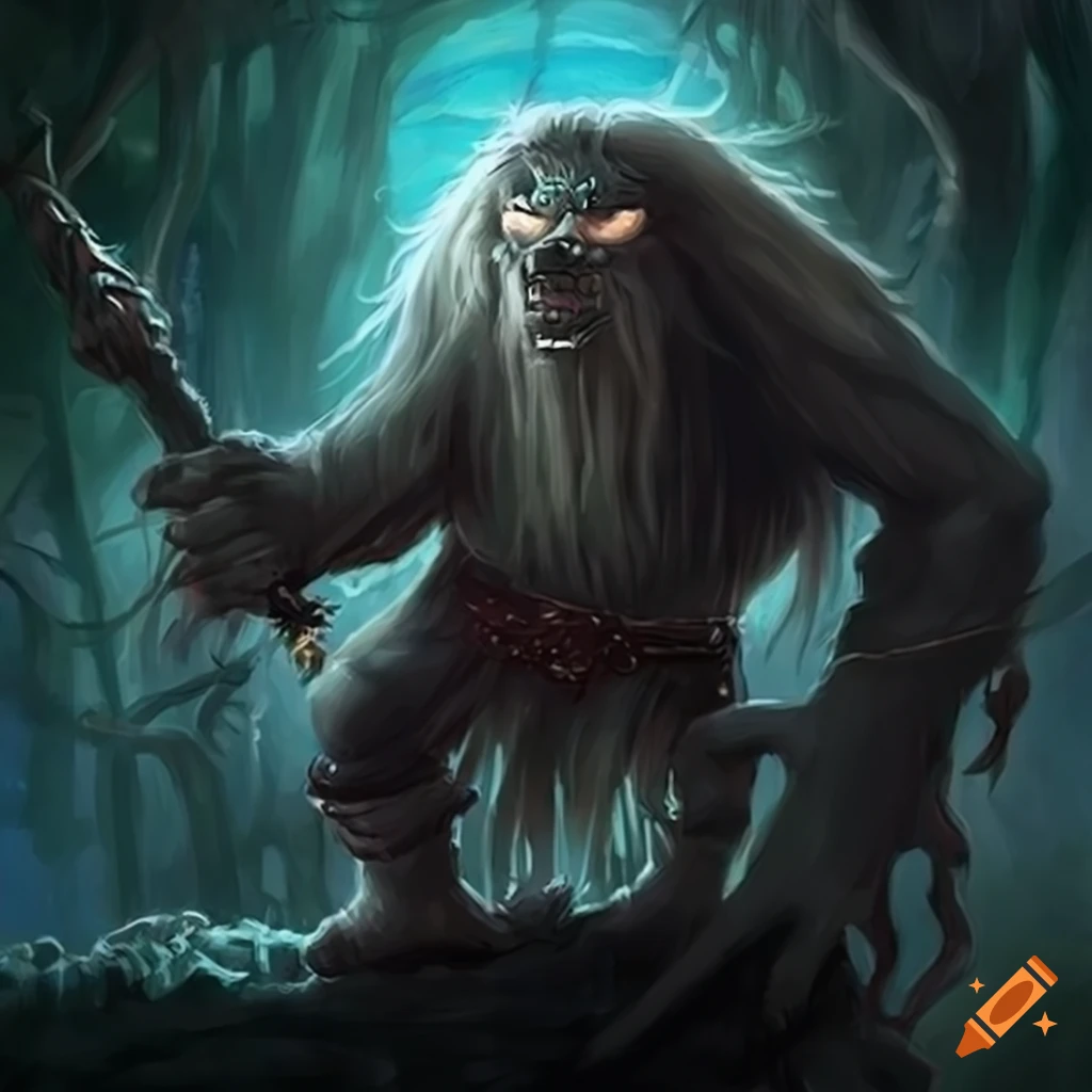 Fantasy artwork of a troll calling in the forest on Craiyon