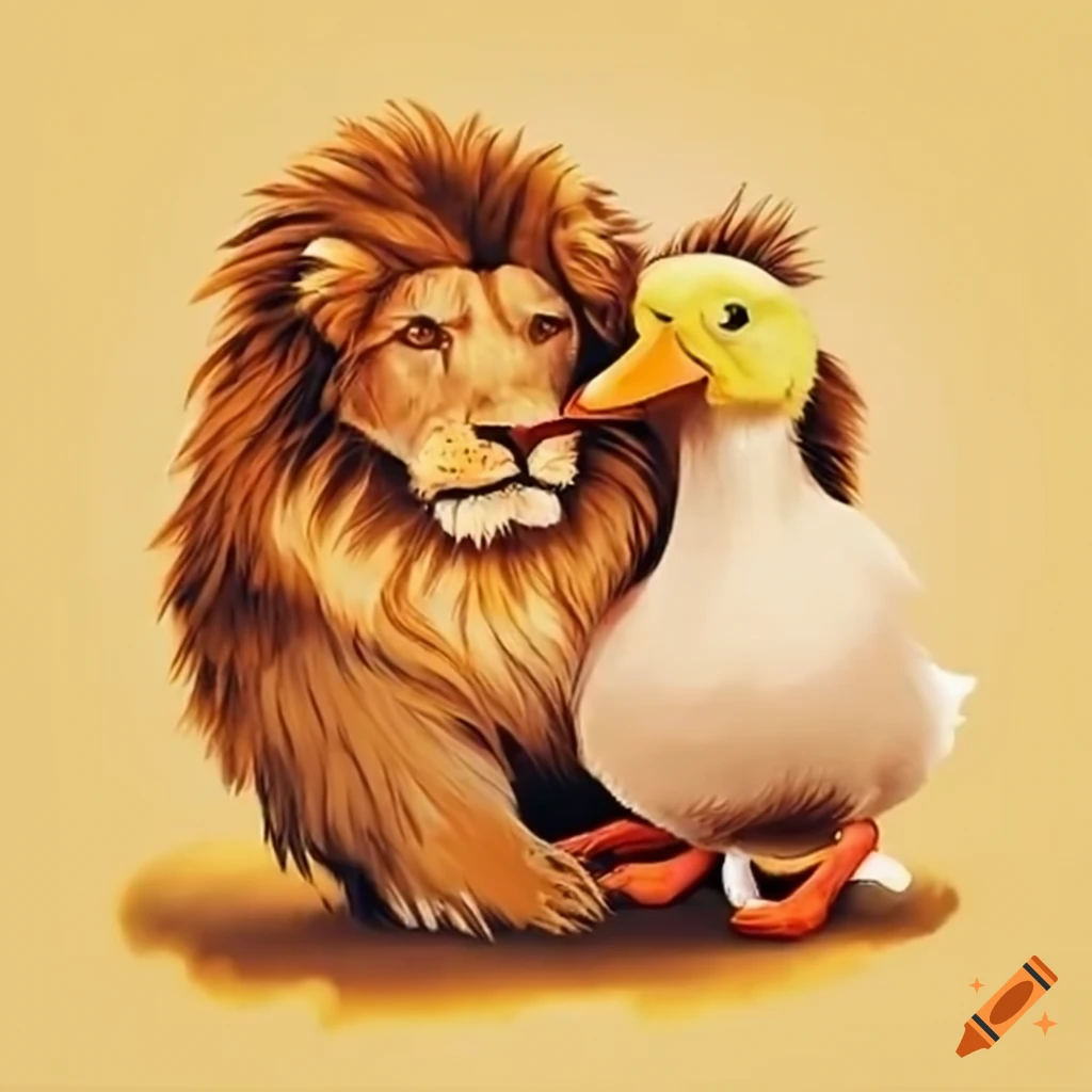 Lion hugging a duck on Craiyon