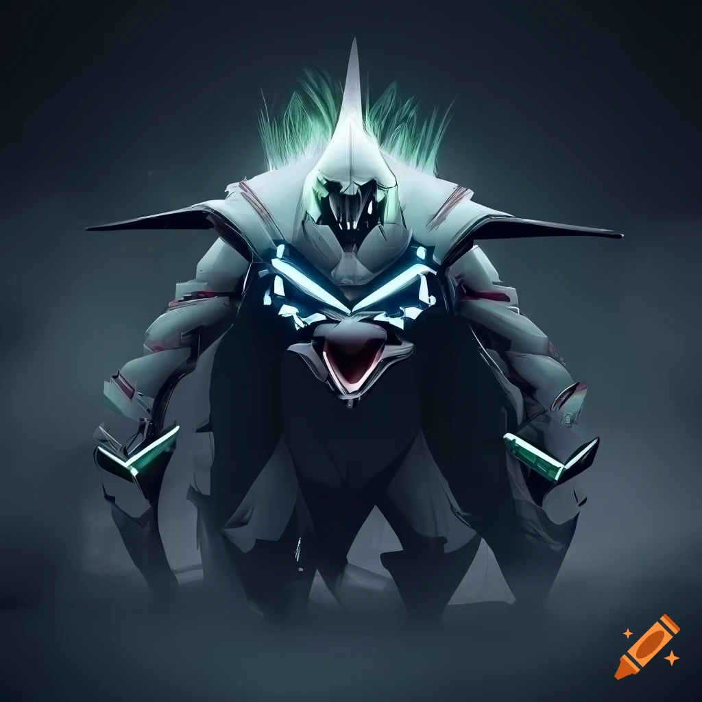 Hyperrealistic digital illustration of a terrifying monster with glowing eyes on Craiyon