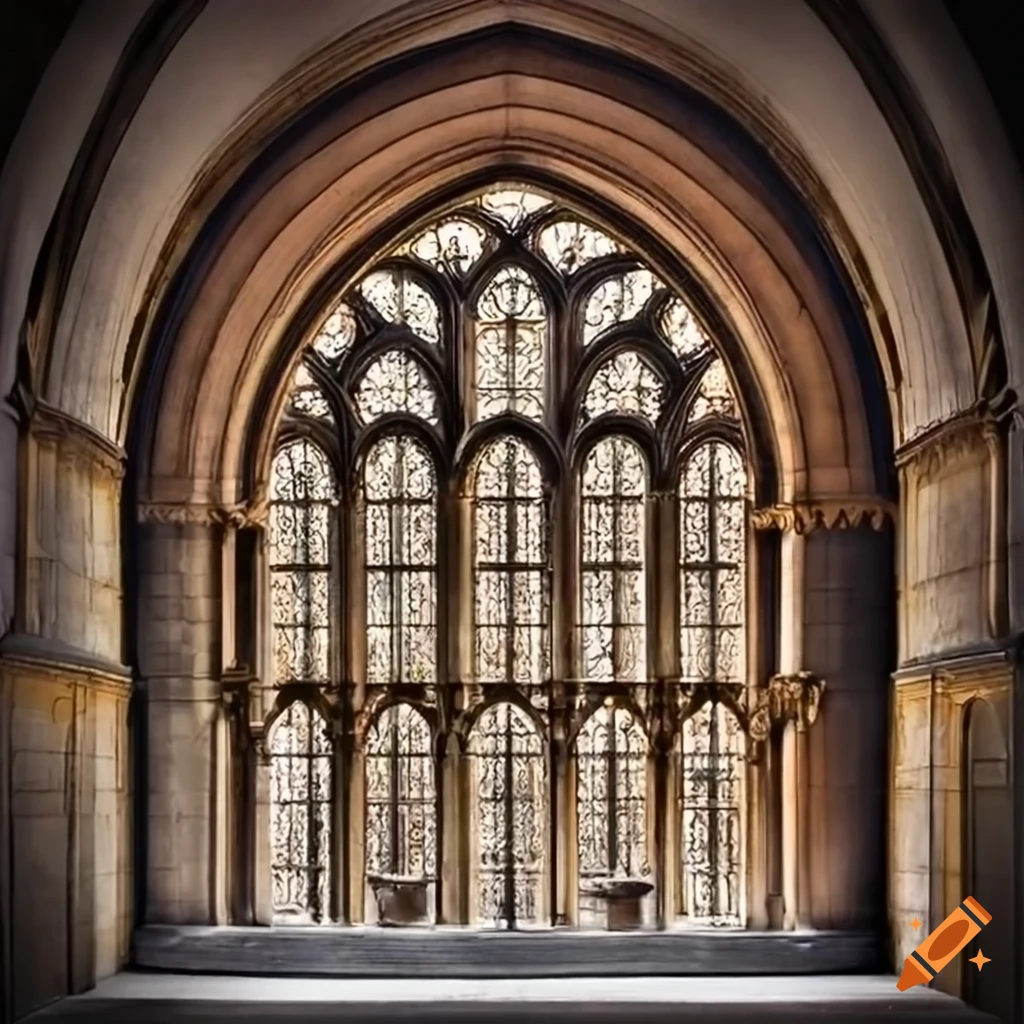 Fancy arch window of Hogwarts on Craiyon