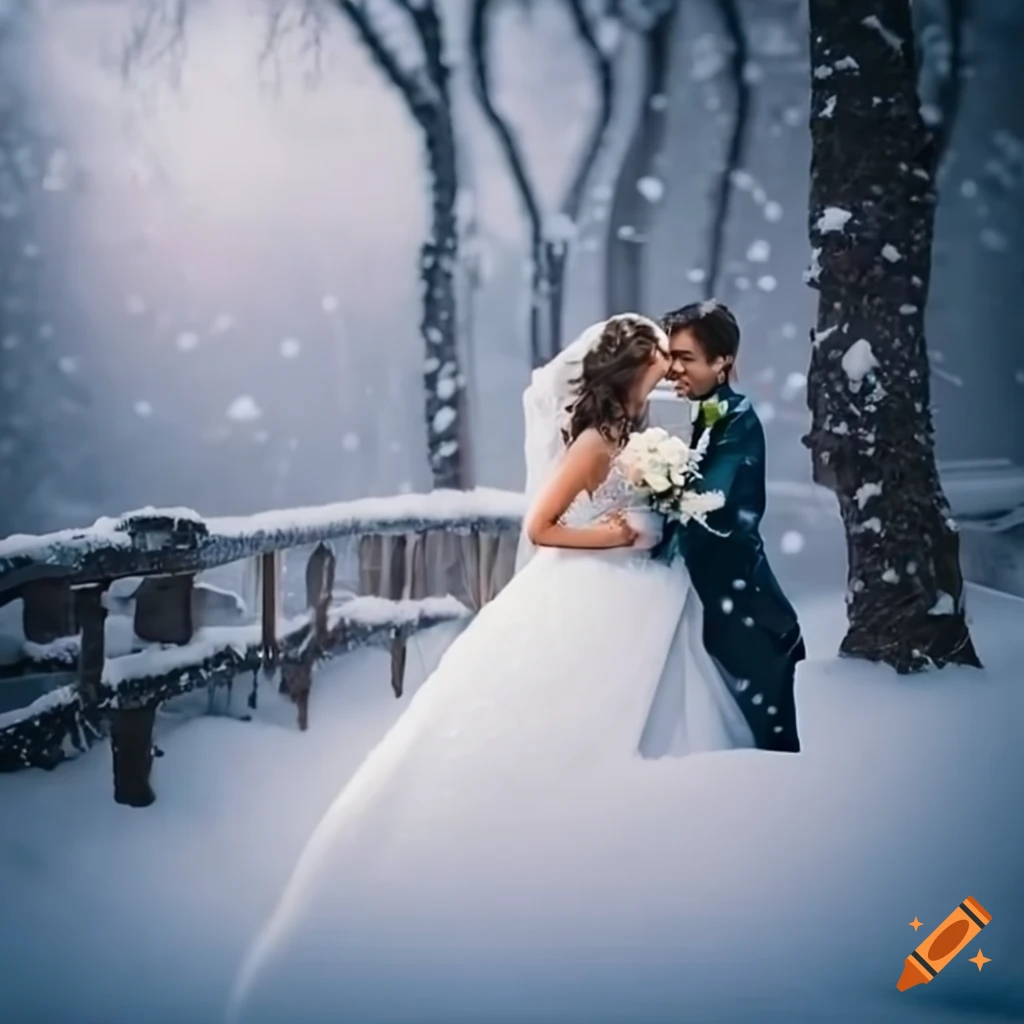 Winter wedding with snow on Craiyon