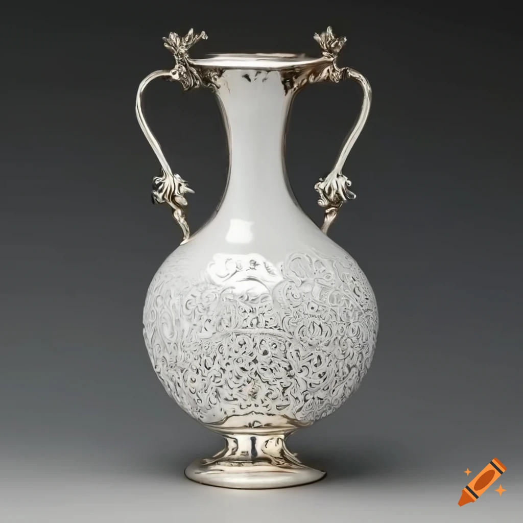 Intricate silver vase with handles