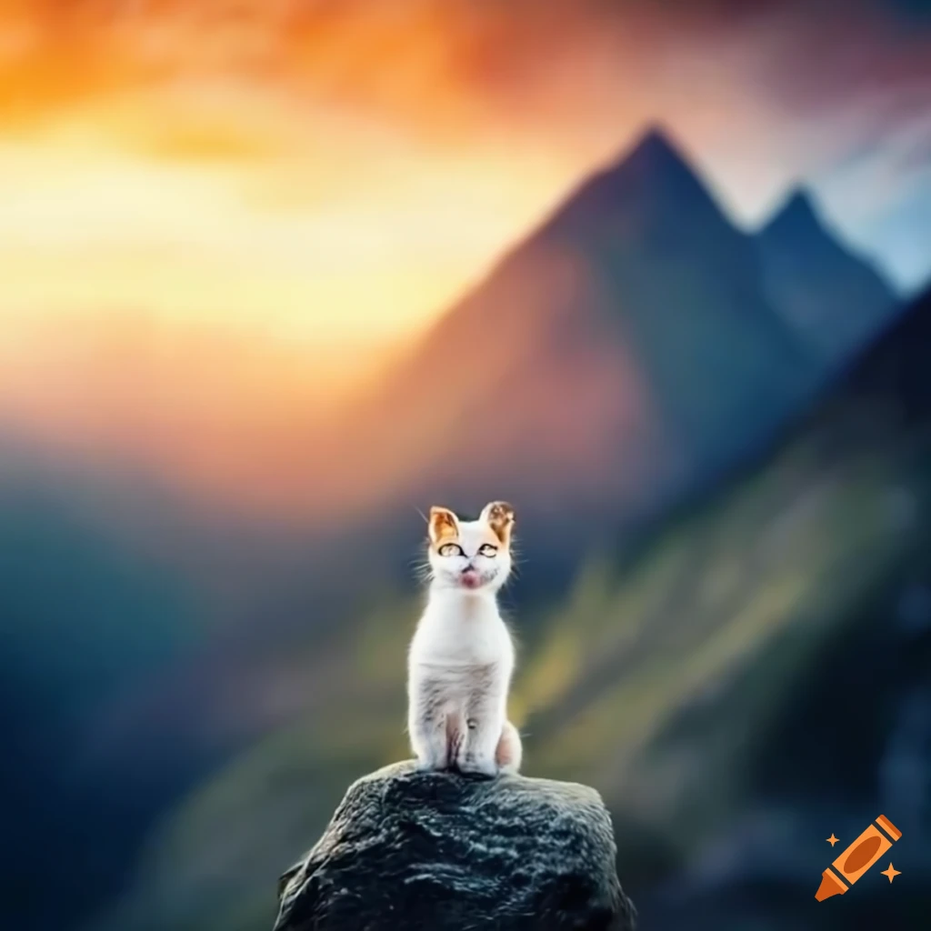 Mountain landscape with a small cat on Craiyon
