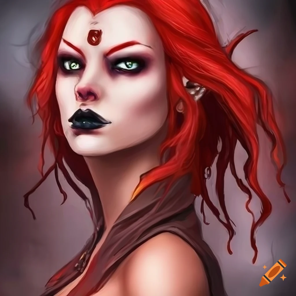 Image of a mystical Sith Lady with red skin and dark hair on Craiyon