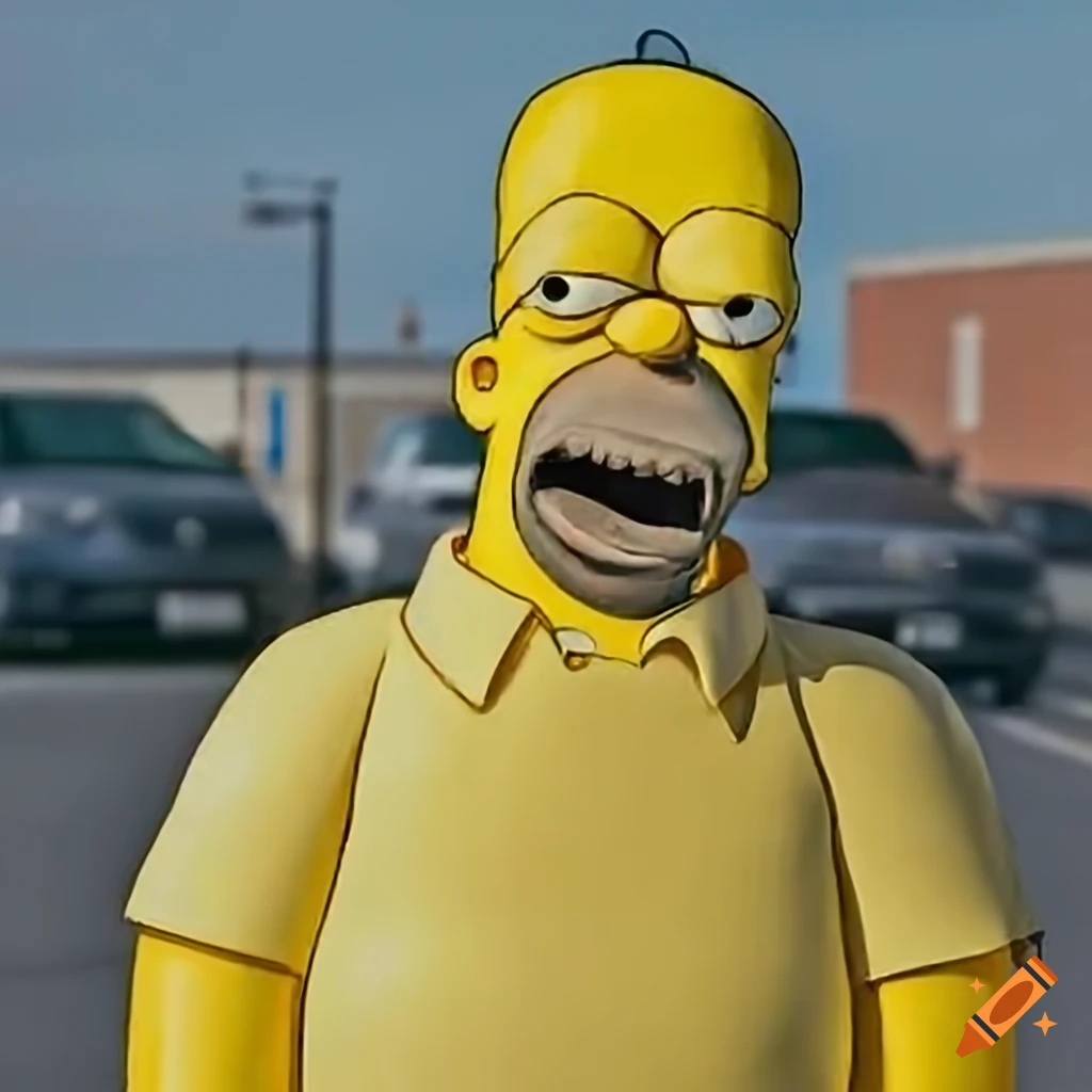 Homer simpson cosplay in a parking lot on Craiyon