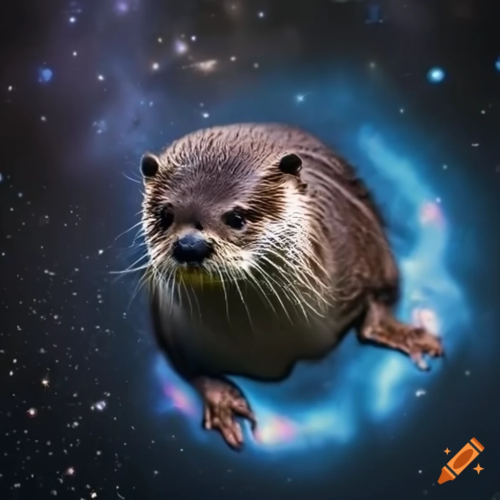 Otter floating in space surrounded by galaxies on Craiyon