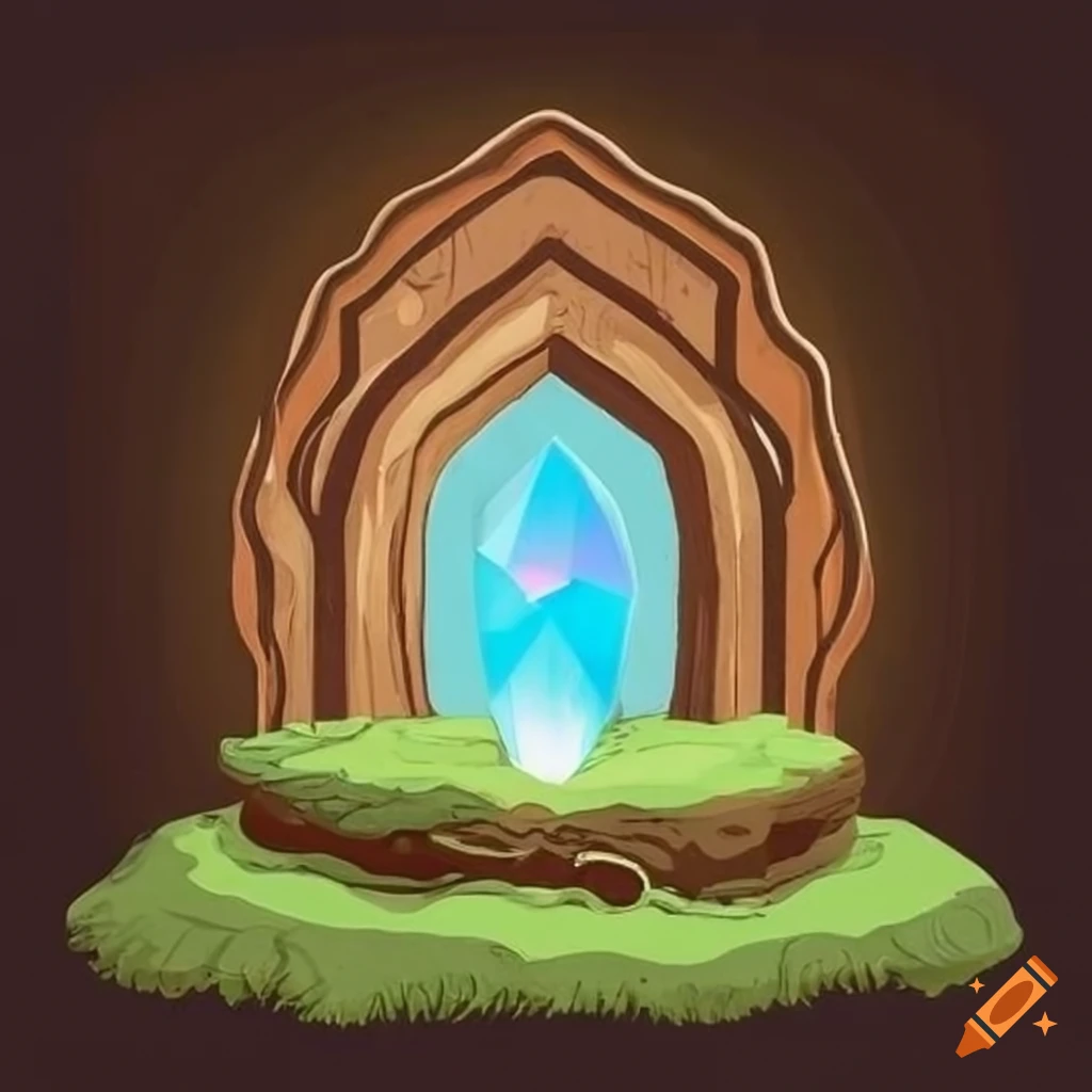 Icon of a wood altar with a shining crystal portal