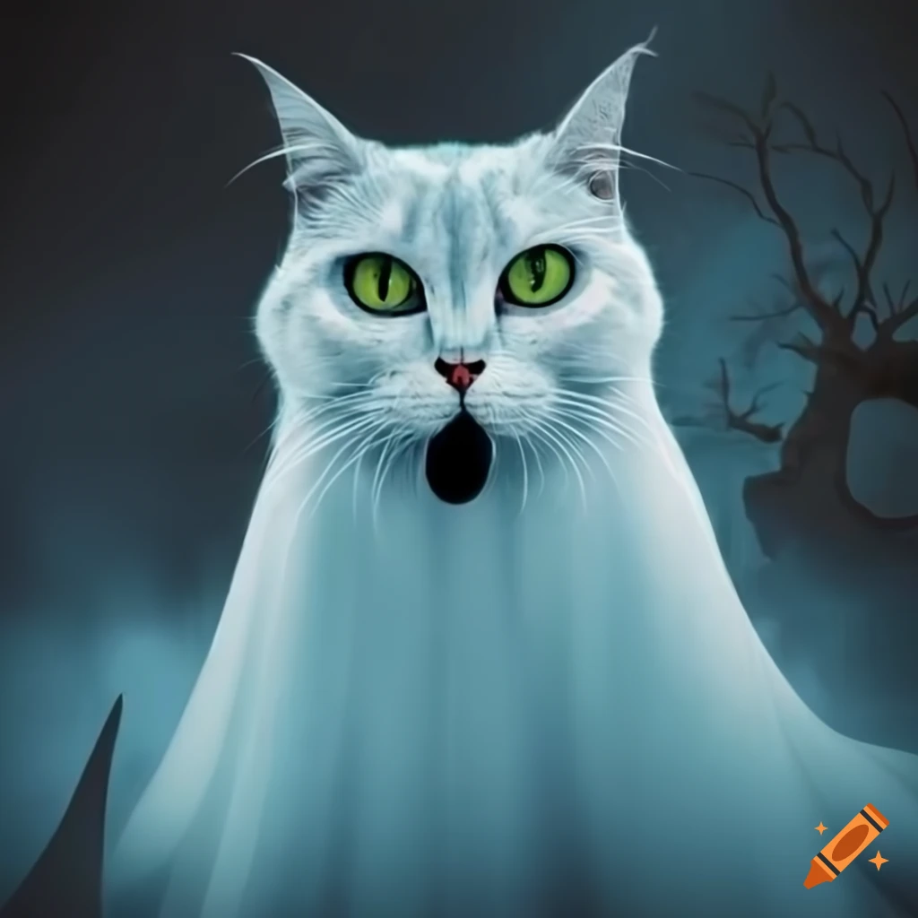 Cat dressed as a ghost for halloween on Craiyon