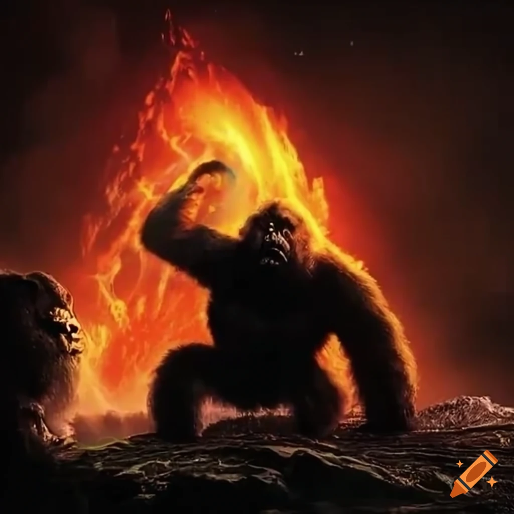 Image of King Kong emerging from a volcano on Craiyon