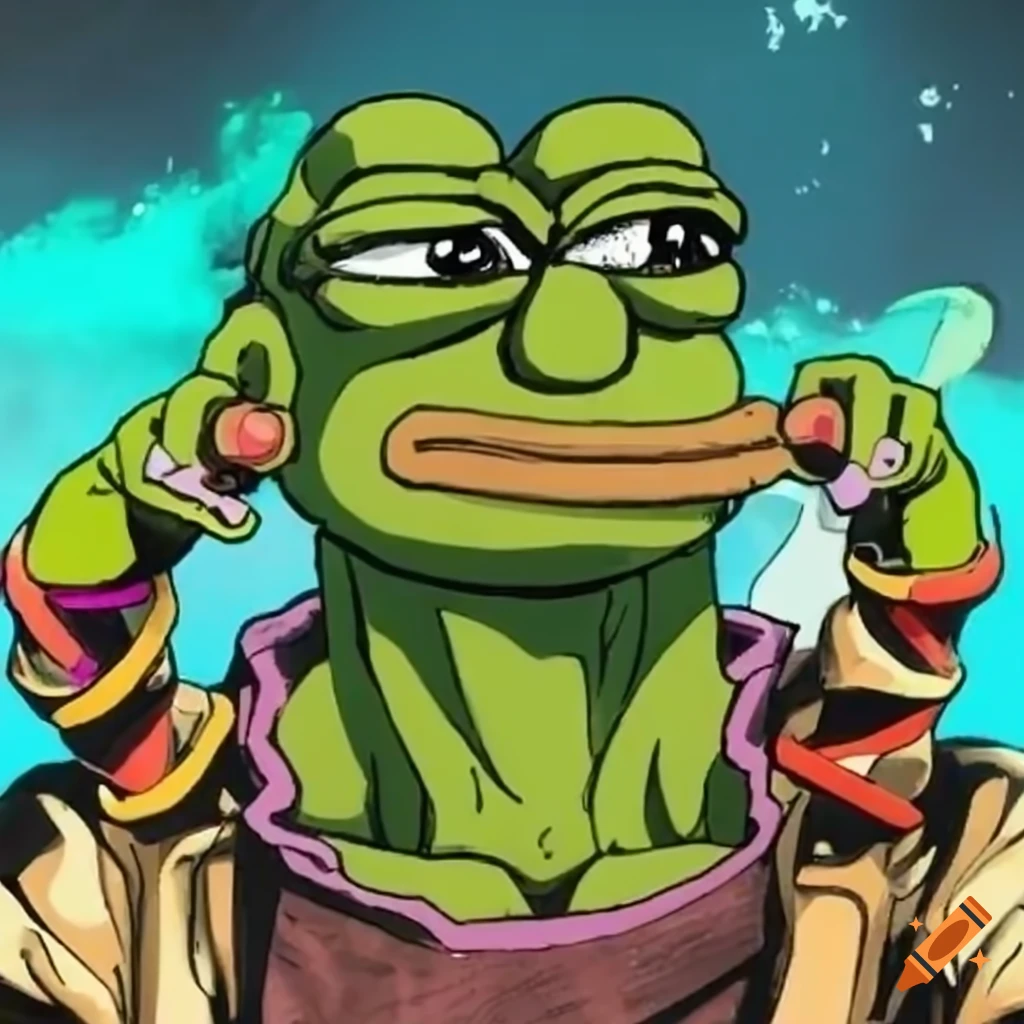 Pepe the frog in JoJo's Bizarre Adventure on Craiyon