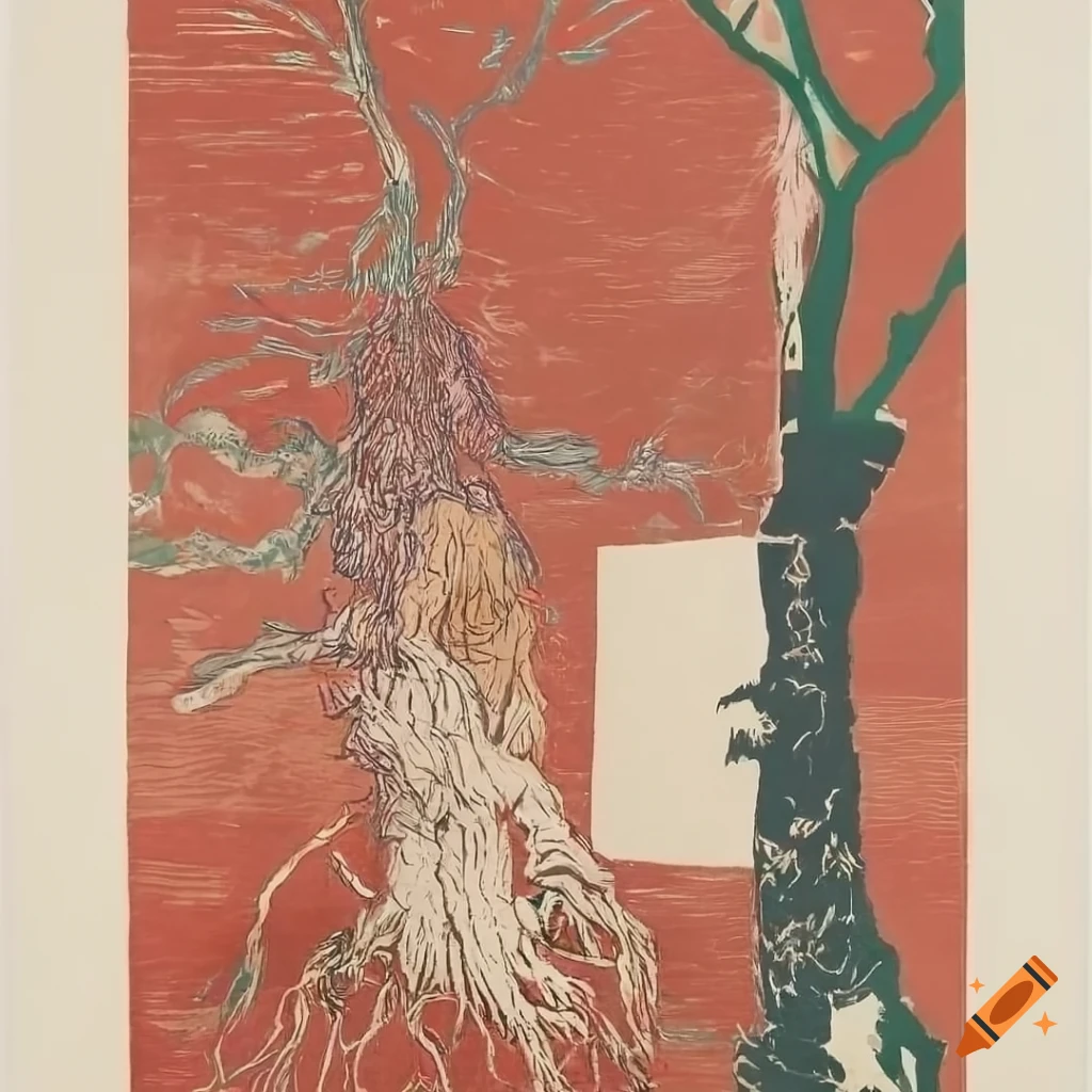 Colorful minimalistic artwork of tree roots on Craiyon