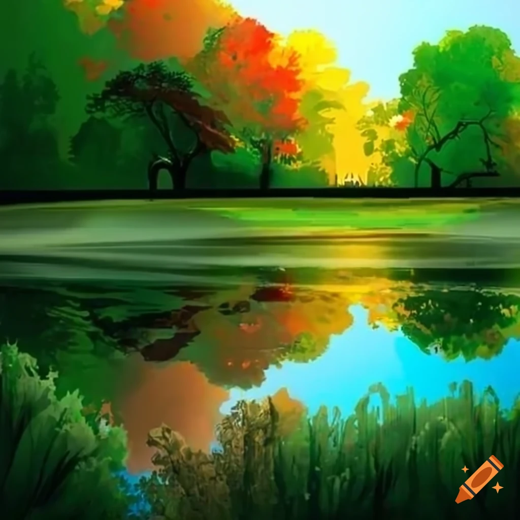 Park design beside a river on Craiyon