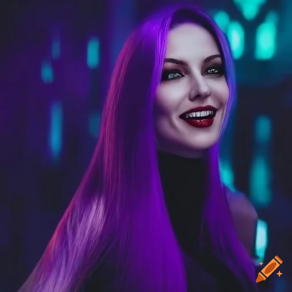 Portrait of a stunning vampire woman with purple hair on Craiyon