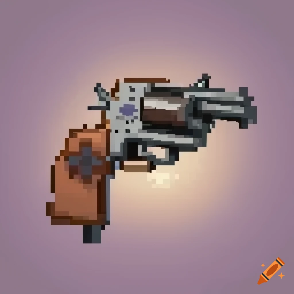 Pixel art of a remington revolver for a gameboy game on Craiyon
