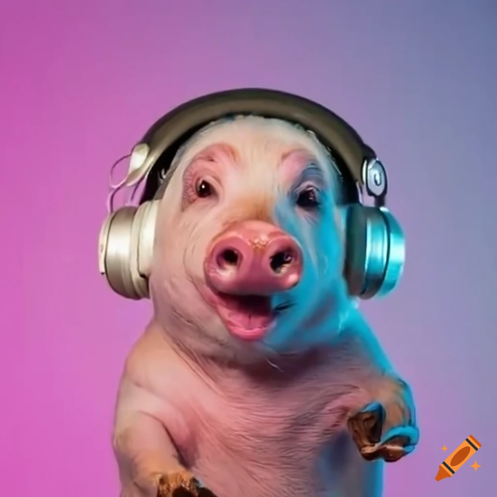 Pig with headphones on Craiyon