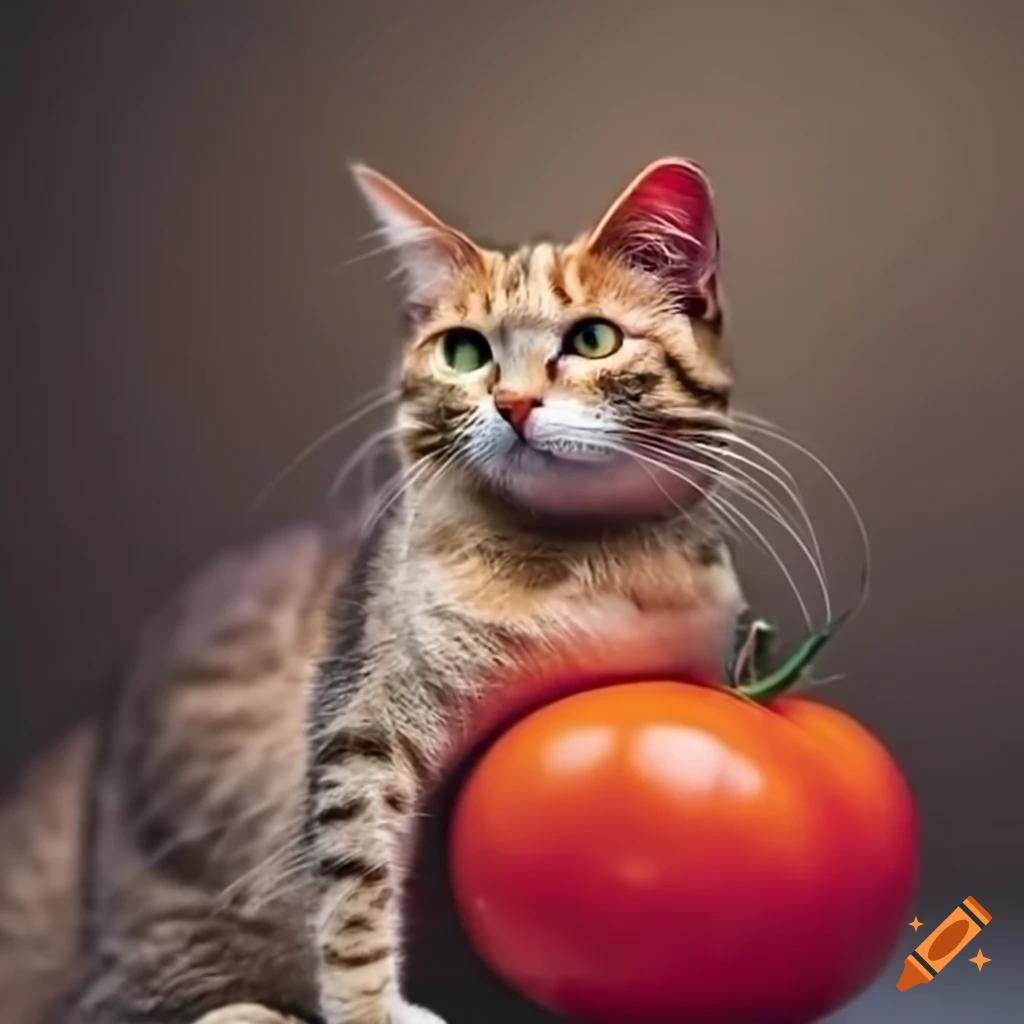 Cat sitting on a tomato on Craiyon
