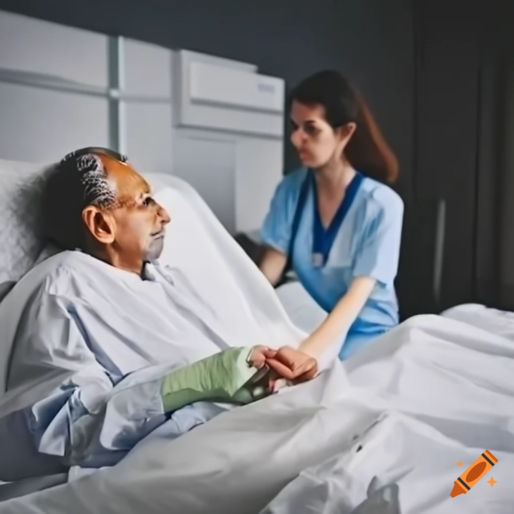 Man laying in a hospital bed on Craiyon