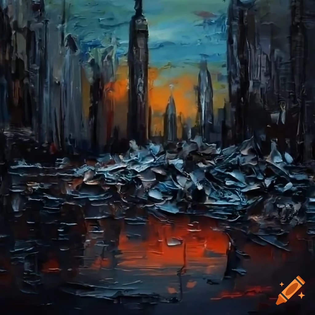 Painting of a collapsed city on Craiyon