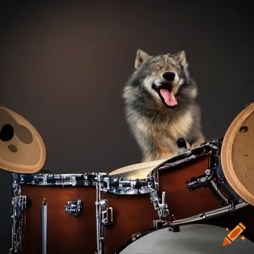 Wolf playing drums