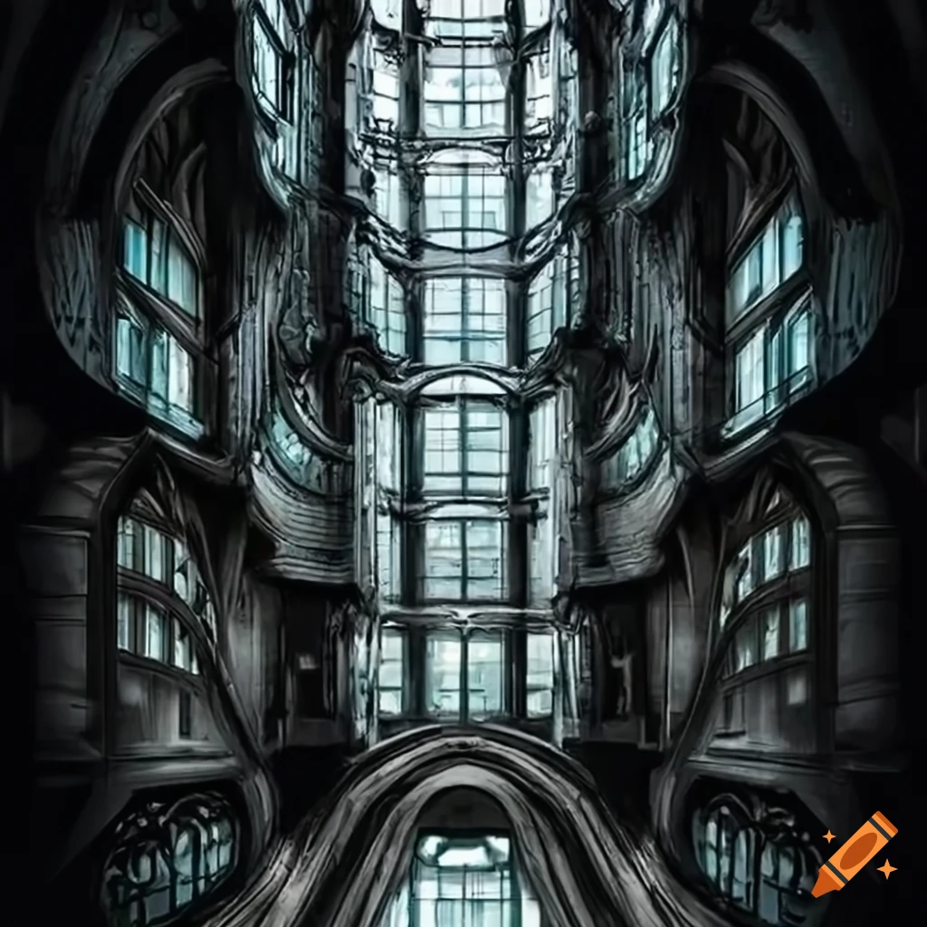 Office building with giger-style architecture