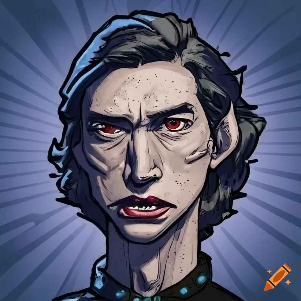 Cartoon art of Adam Driver as a cryogenic frozen astronaut and space ...