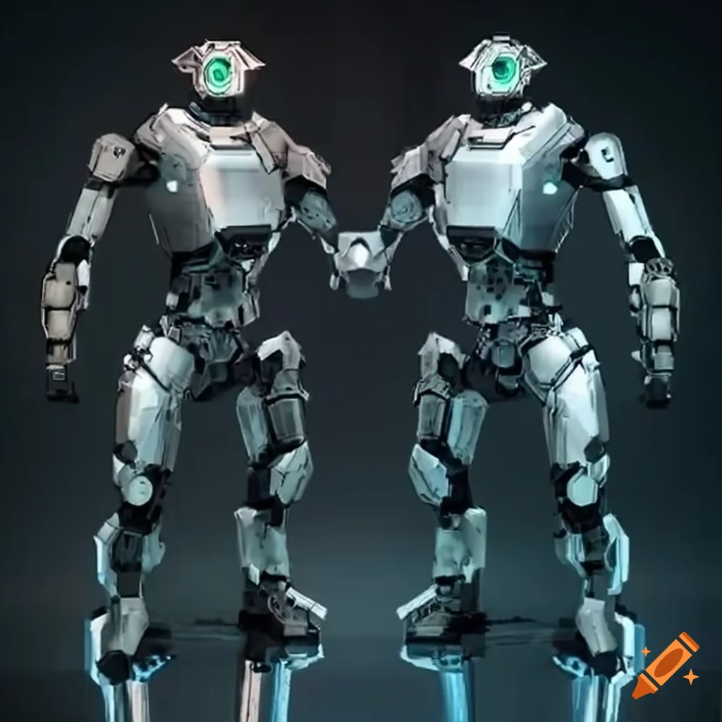 Futuristic robot hybrids fighting in an octagon on Craiyon