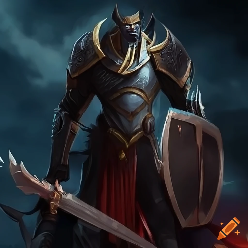 Paladin of Anubis fighting vampire Strahd Von Zarovich on Craiyon