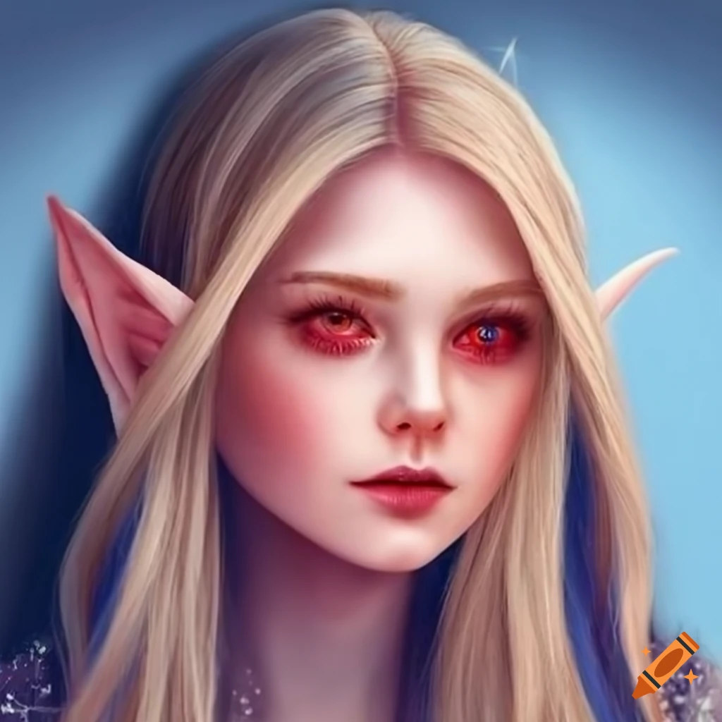 Portrait of a young elf with red eyes and blonde hair on Craiyon