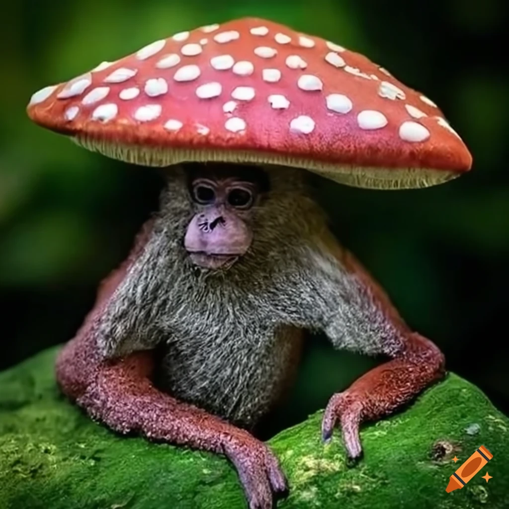 Artistic representation of a monkey made of mushrooms on Craiyon